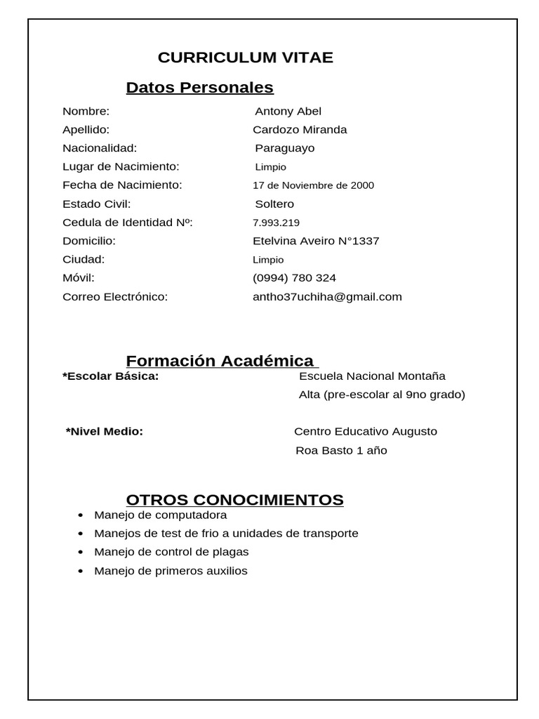 Curriculum Anthony | PDF