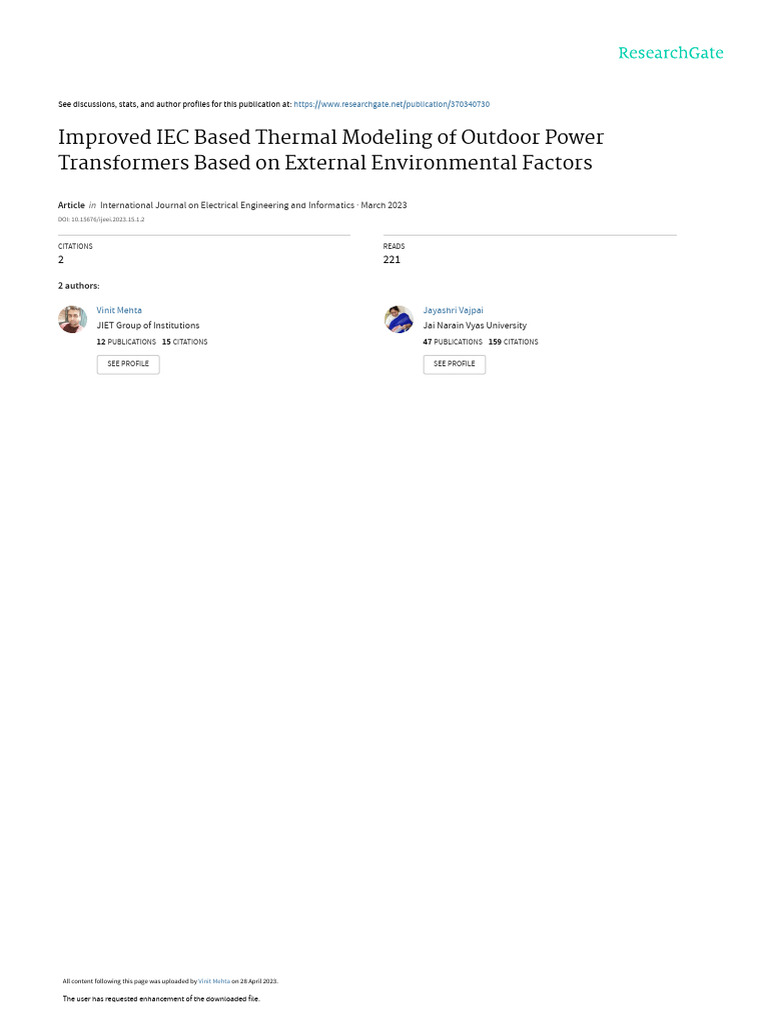 Thermal Modeling of Power Transformers | PDF | Heat Transfer | Transformer