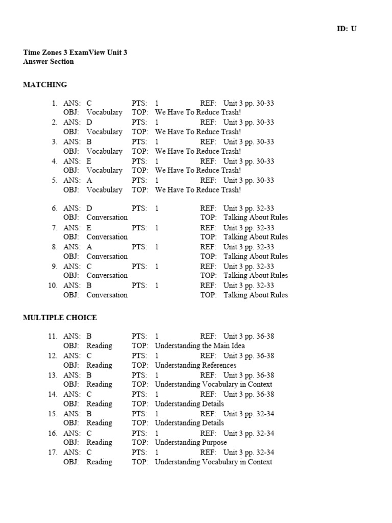 ExamView - TZ3 Unit 3_Answer Key | PDF | Economy And The Environment | Waste
