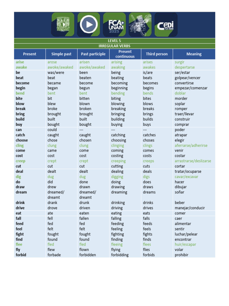Level 5 Irregular Verbs Guide | PDF | Linguistics | Semantic Units