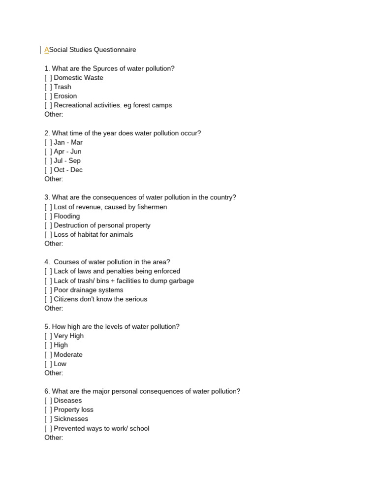 Social Studies Questionnaire | PDF
