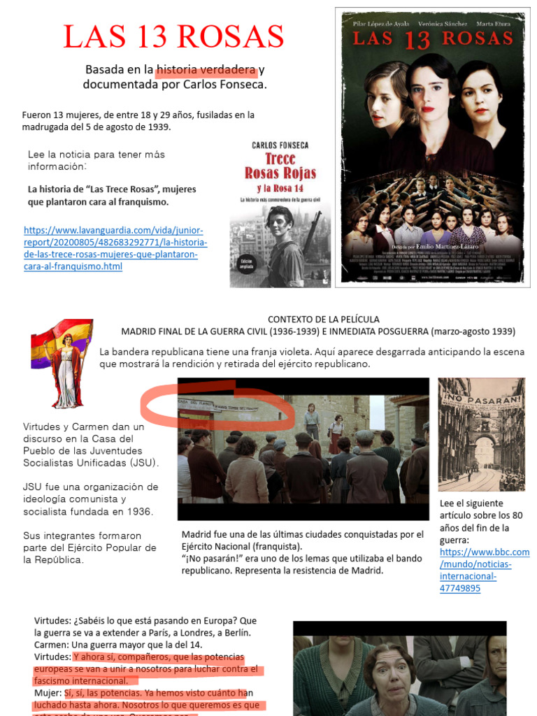 Las trece rosas. PPT. Anotaciones sobre la película. Corrección ...