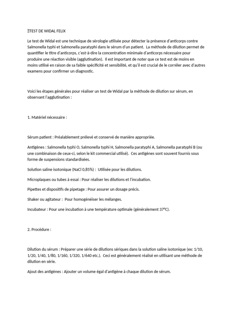Interprétation du test de Widal et Félix | PDF | Salmonelle | Anticorps
