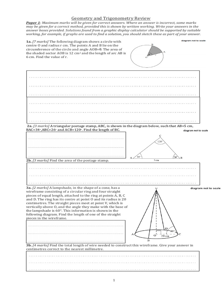 Geometry Trigonometry Review | PDF | Area | Circle