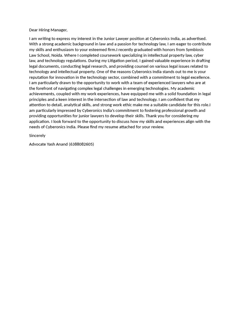 Junior Lawyer Application for Cyberonics | PDF