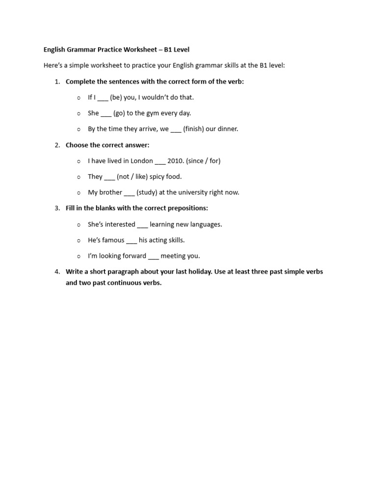 B1 English Grammar Practice Worksheet | PDF