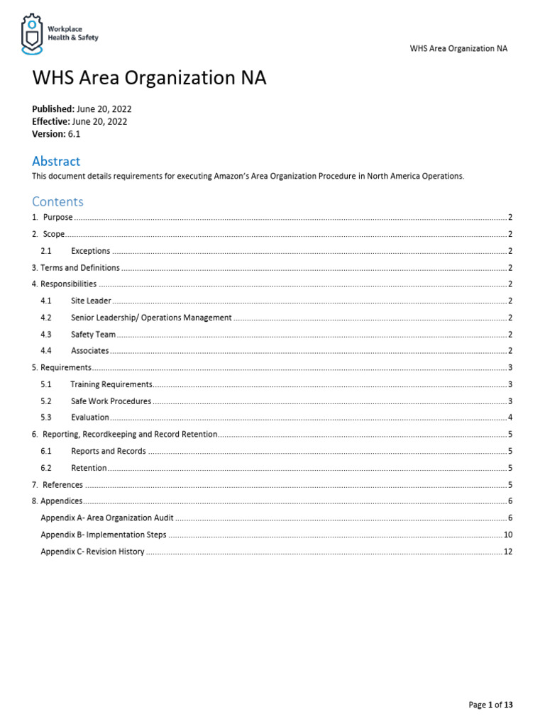 WHS Area Organization NA PDF | PDF | Audit