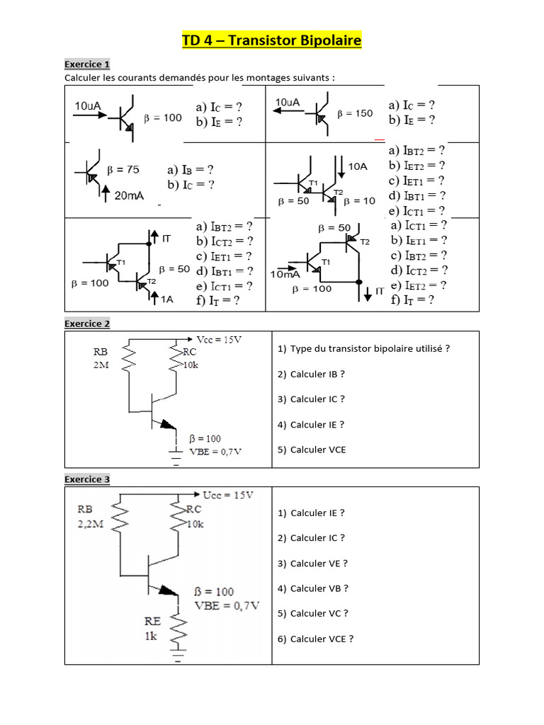 Calculs de Transistors Bipolaires | PDF | Transistor bipolaire ...