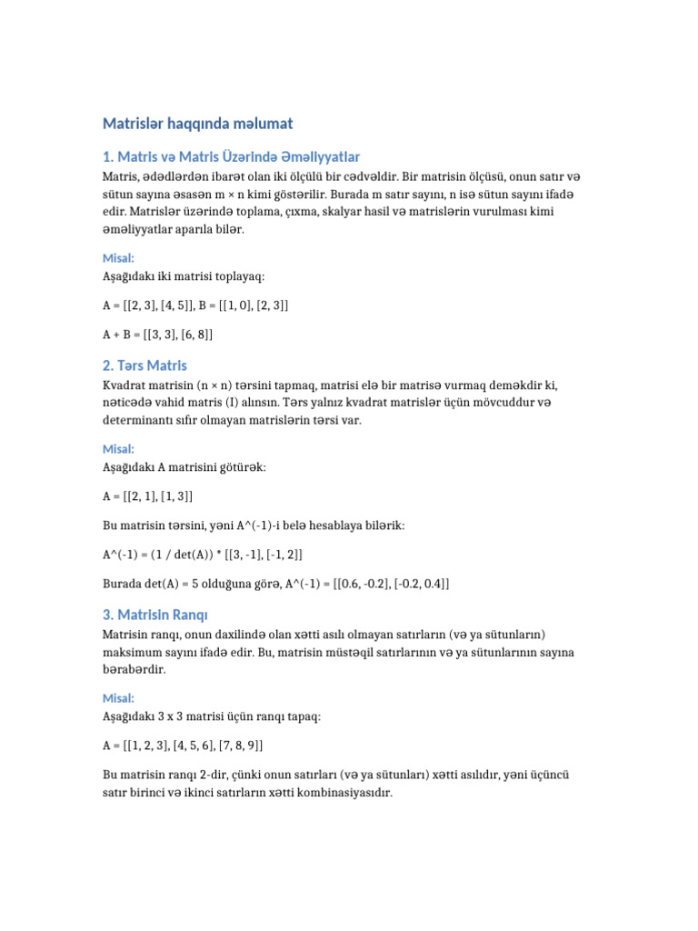 Matrisler Haqqinda Melumat | PDF