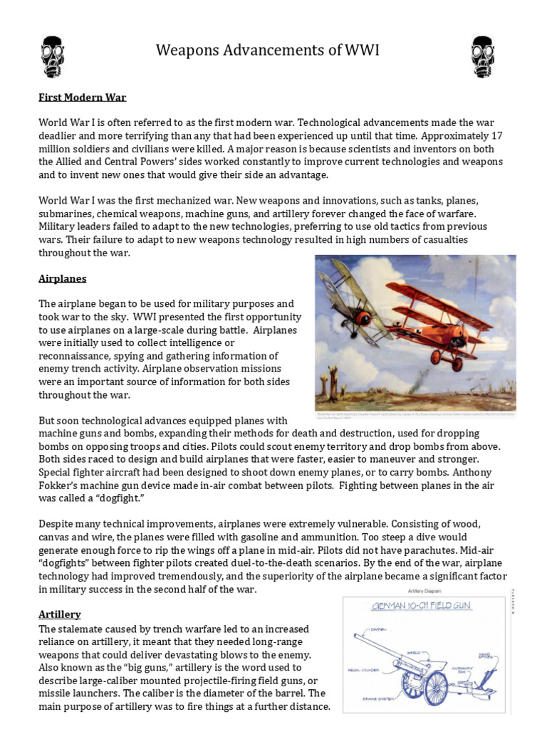 WWI Weapon Innovations and Impact | PDF | Trench Warfare | Artillery