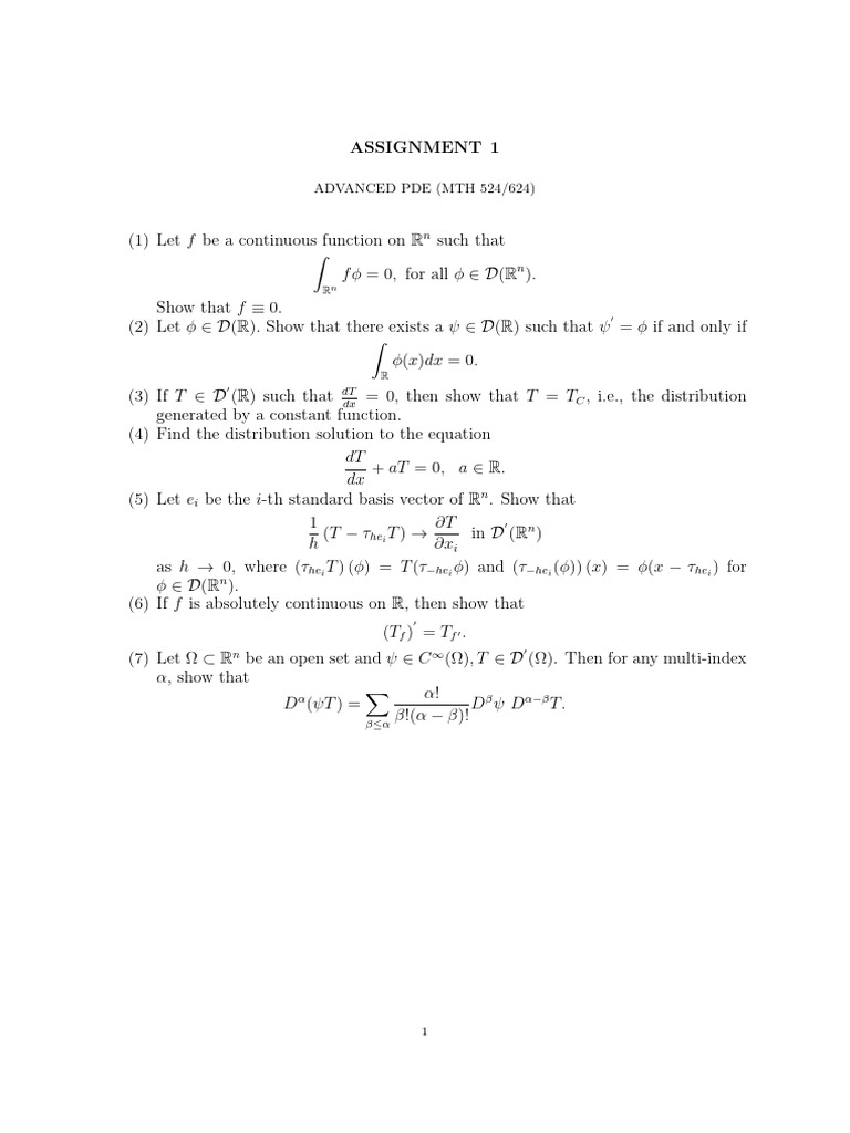 Advanced PDE Assignment Solutions | PDF