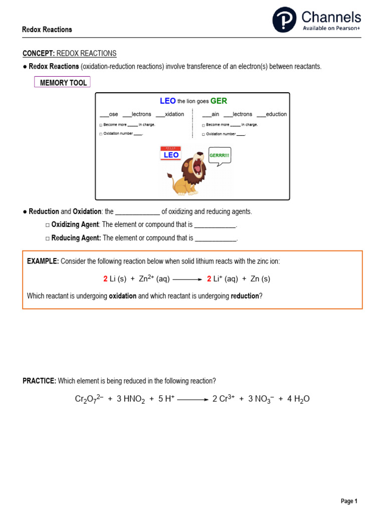 Redox Reactions-worksheet | PDF | Redox | Chemical Reactions