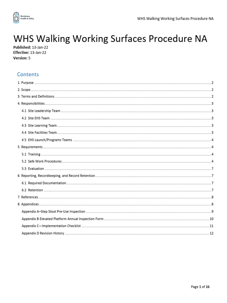 WHS Walking Working Surfaces Procedure NA PDF | PDF | Stairs | Ladder