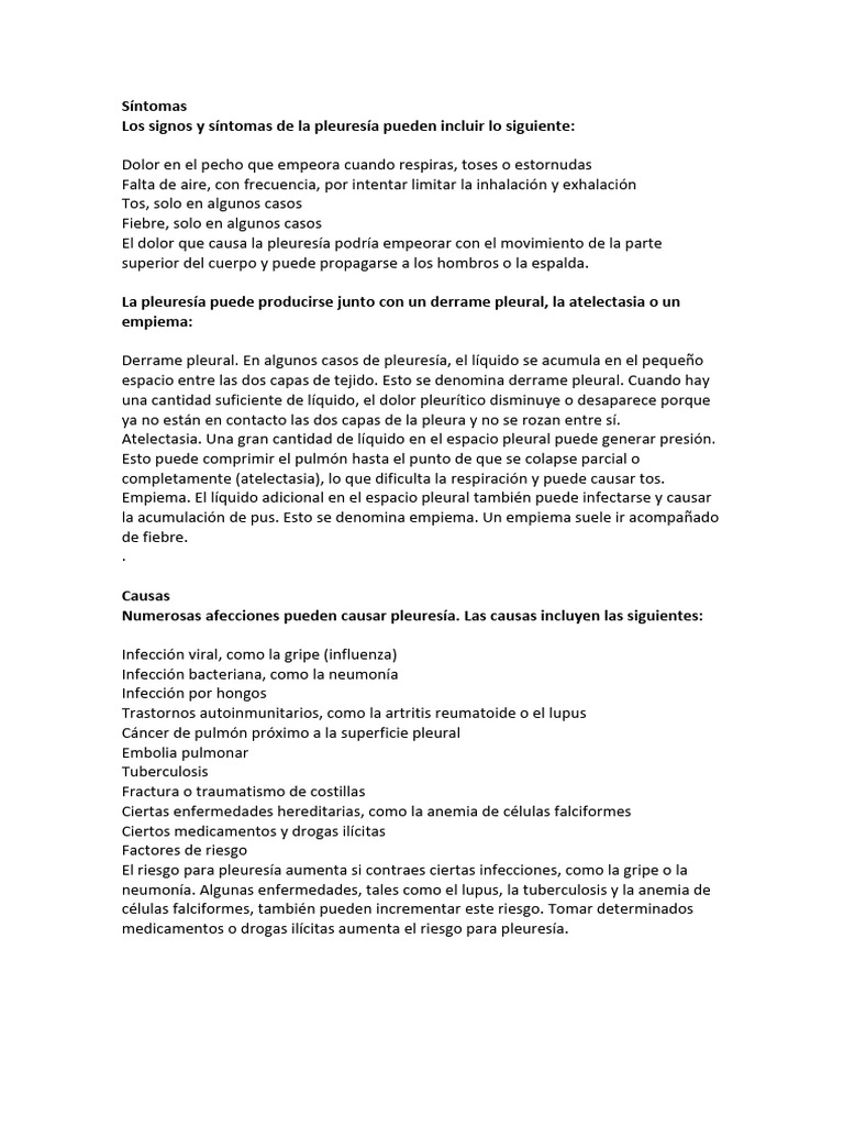 Síntomas y causas de pleuresía | PDF