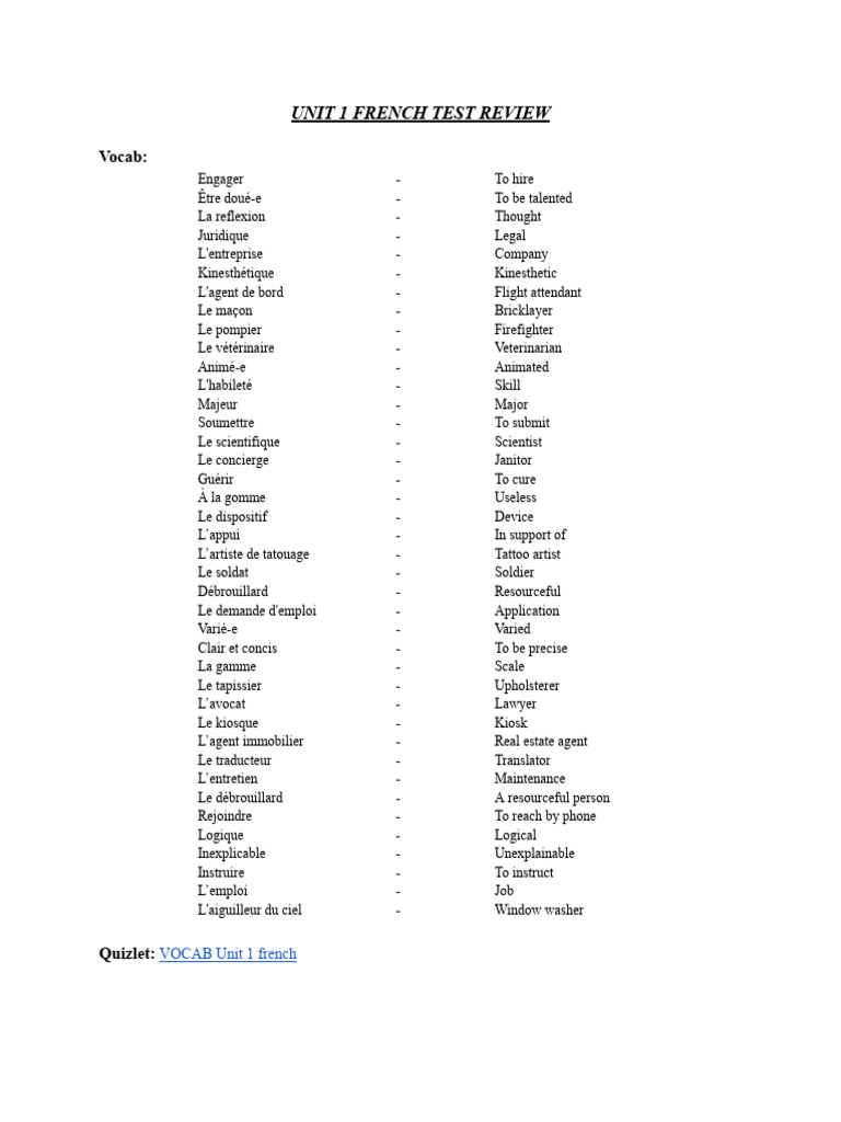 Copy of Unit 1 French Test Review | PDF | Grammar | Linguistics
