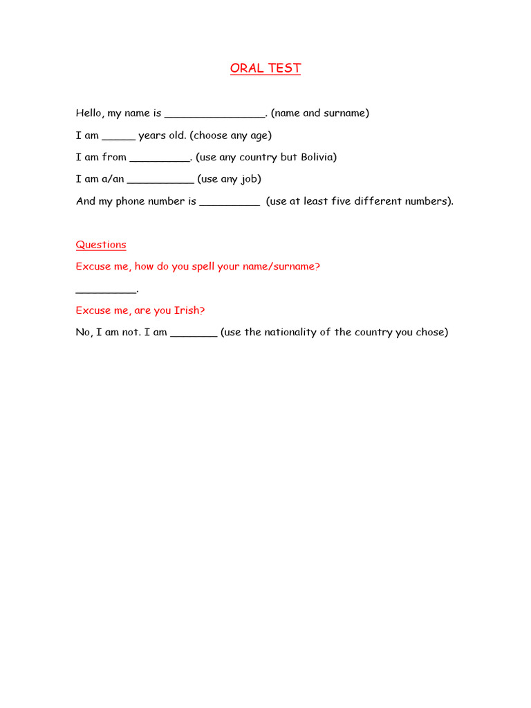 Oral Test Introduction Template | PDF