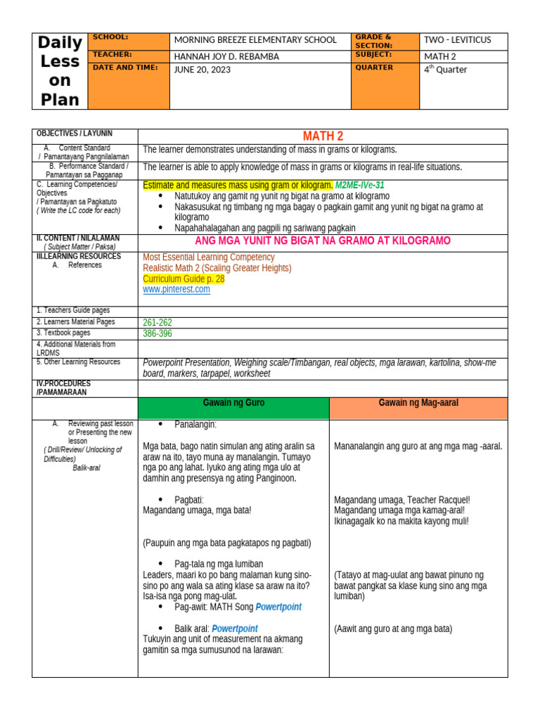 Math 2 Grand Demo Lesson Plan | PDF