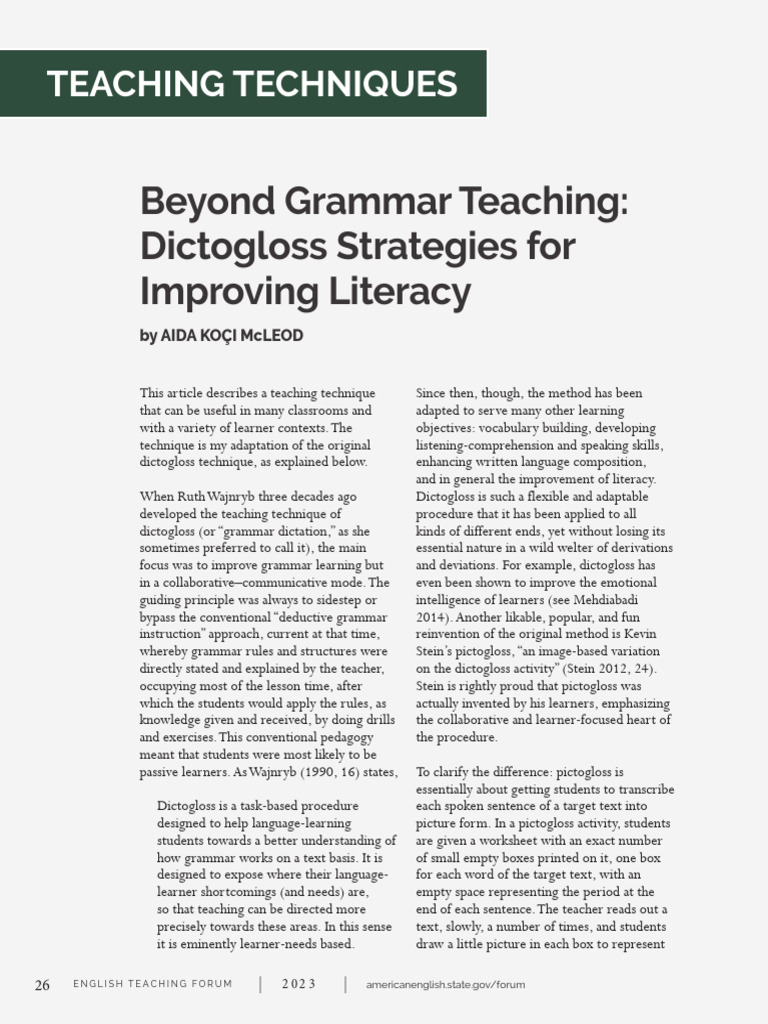 Dictogloss and Pictogloss Teaching Technique | PDF | English As A ...