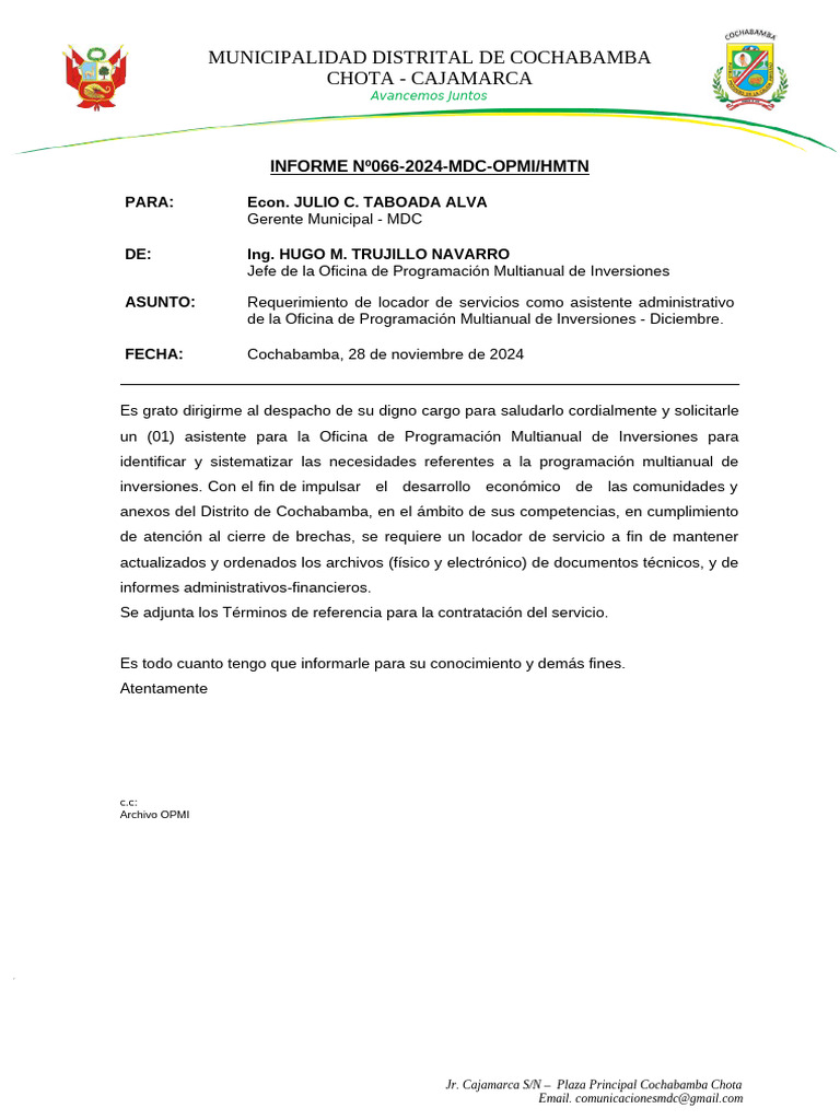 INFORME N°044-2024 Requerimiento Brayan | PDF