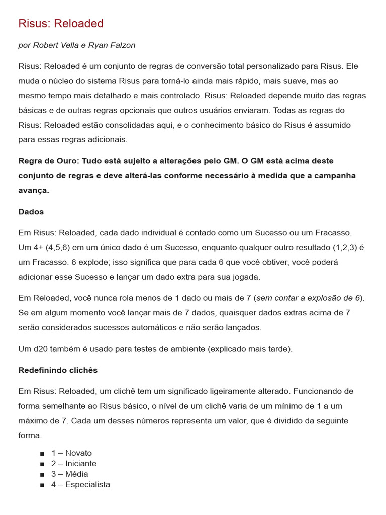 Risus - Reloaded (Traduzido PT-BR) | PDF | Jogos de RPG