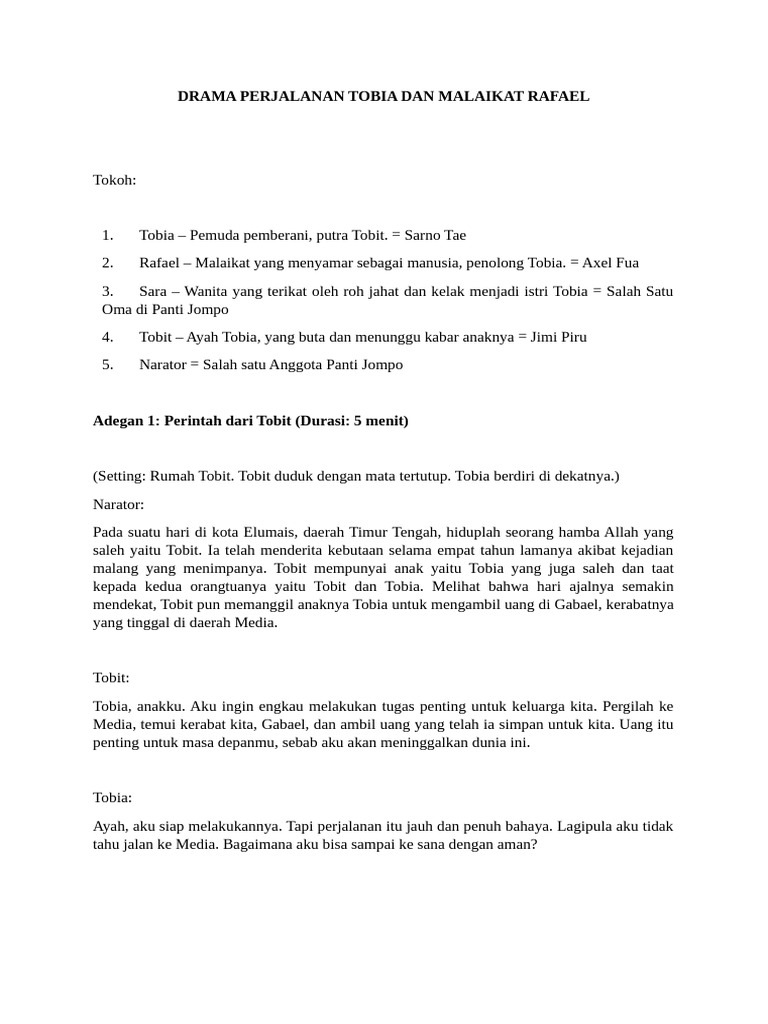 Drama Perjalanan Tobia Dan Malaikat Rafael | PDF
