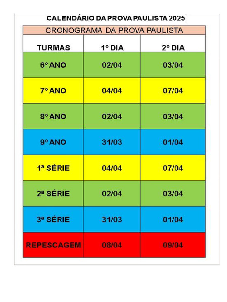 CRONOGRAMA PROVA PAULISTA | PDF