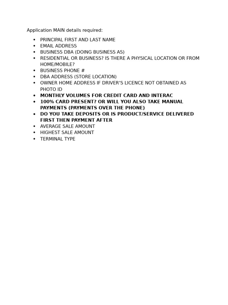 Application MAIN Details Required | PDF