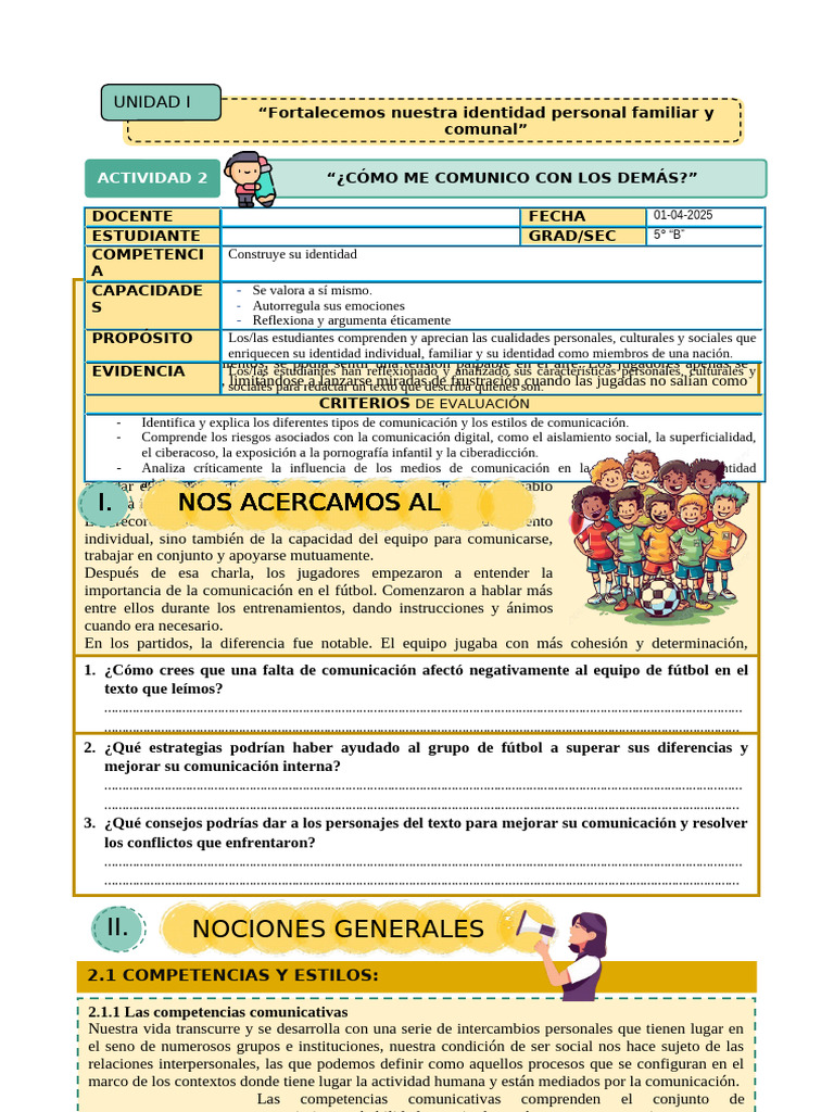 5° DPCC - Actv.02-Uni.1 2025 | PDF | Comunicación | Comunicación interpersonal
