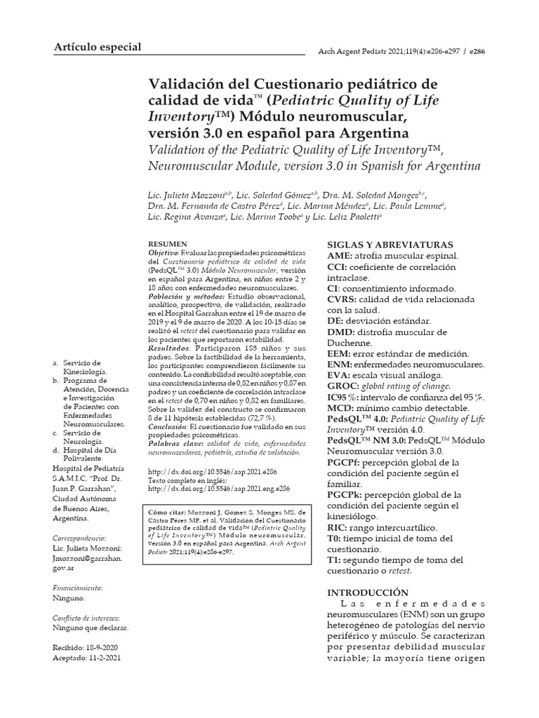 Validación Del PEDS QL | PDF | Metodología de encuesta | Validez (Estadísticas)