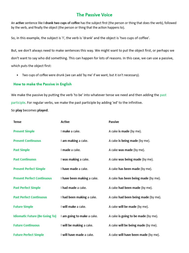 Passive Voice Cake Examples | PDF | Perfect (Grammar) | Semantic Units