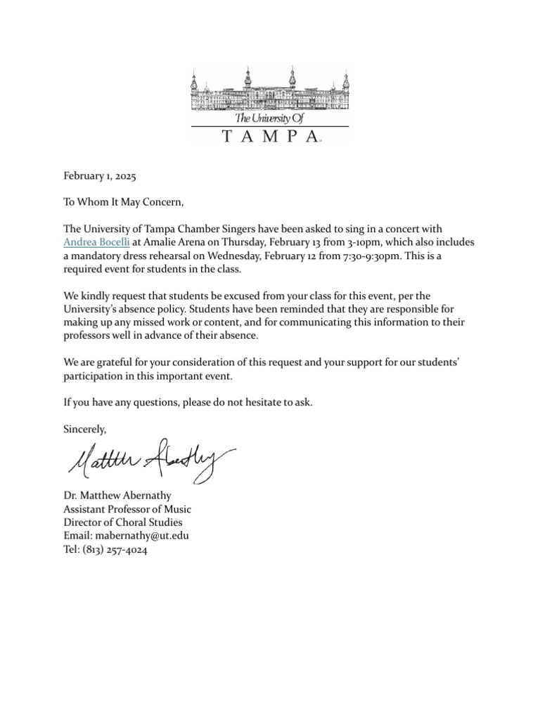 Chamber Singers Bocelli Letter | PDF