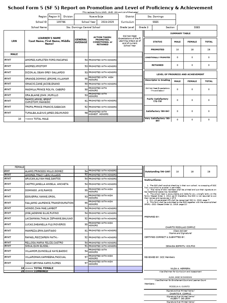 SF5_2024-2025_Grade 3 - SSES | PDF