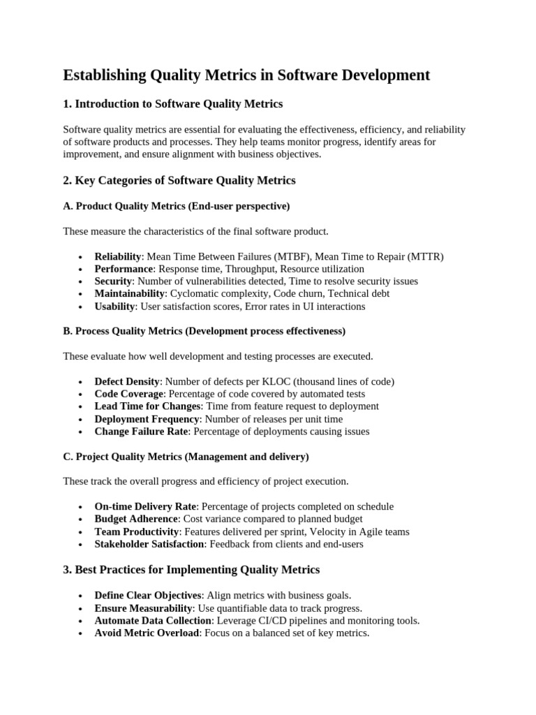 Establishing Quality Metrics in Software Development | PDF | Performance Indicator | Software ...