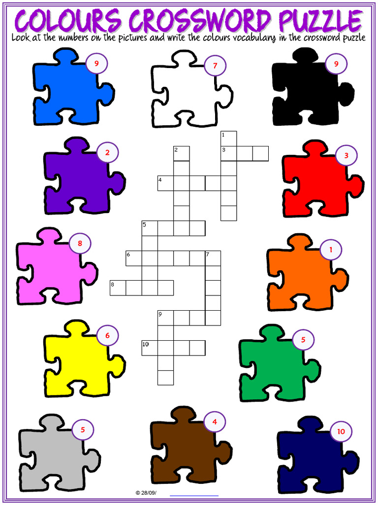 Colours Vocabulary Esl Crossword Puzzle Worksheet for Kids | PDF