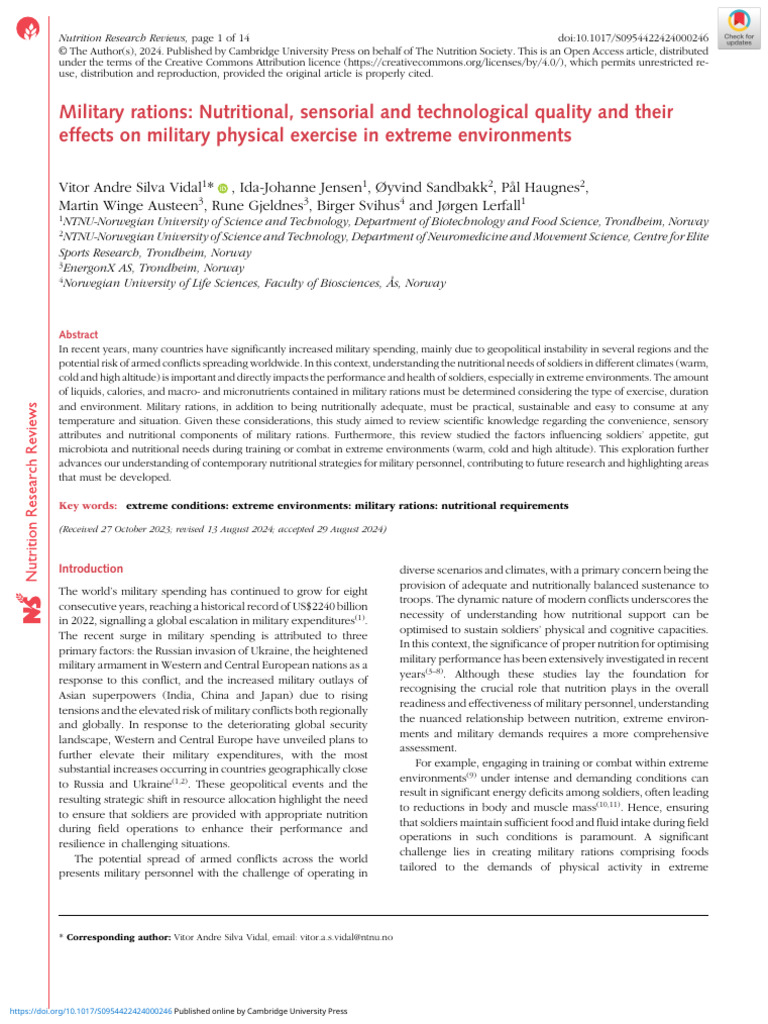 Military Rations Nutritional Sensorial and Technological Quality and ...