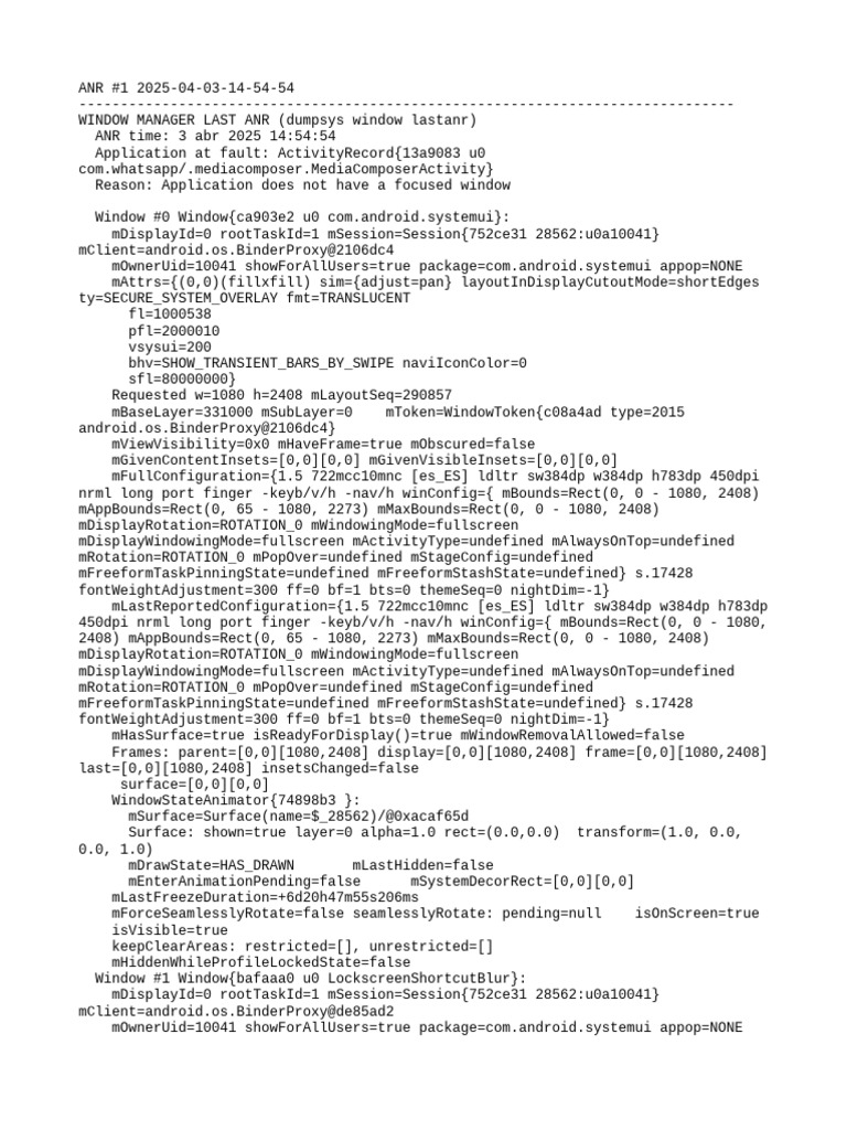 Dumpsys ANR WindowManager | PDF | Computing | System Software