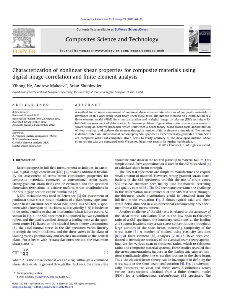 Characterization of Nonlinear Shear Properties For Composite Materials Using Digital Image ...
