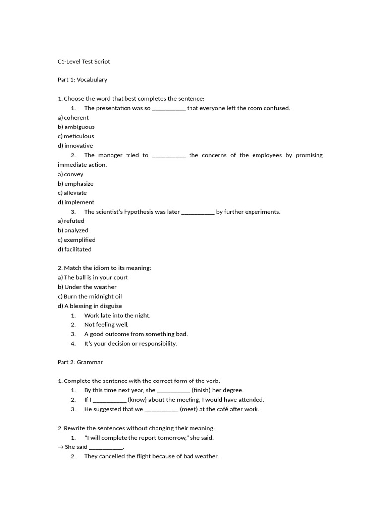 C1 Level Test 1 | PDF