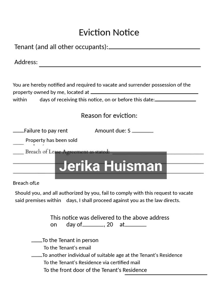 Eviction Notice: Tenant (And All Other Occupants) | PDF