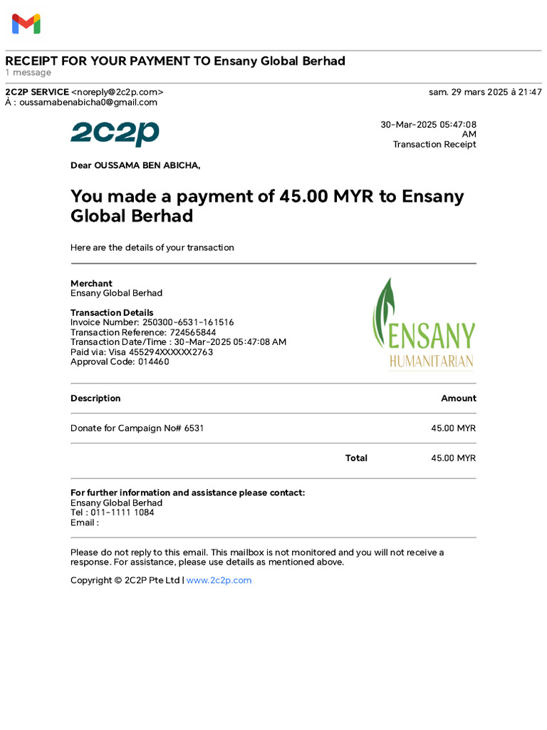 Gmail - Receipt For Your Payment To Ensany Global Berhad | PDF