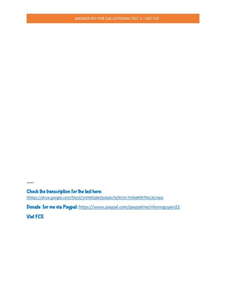 Answer Key For Cae Test 2 | PDF