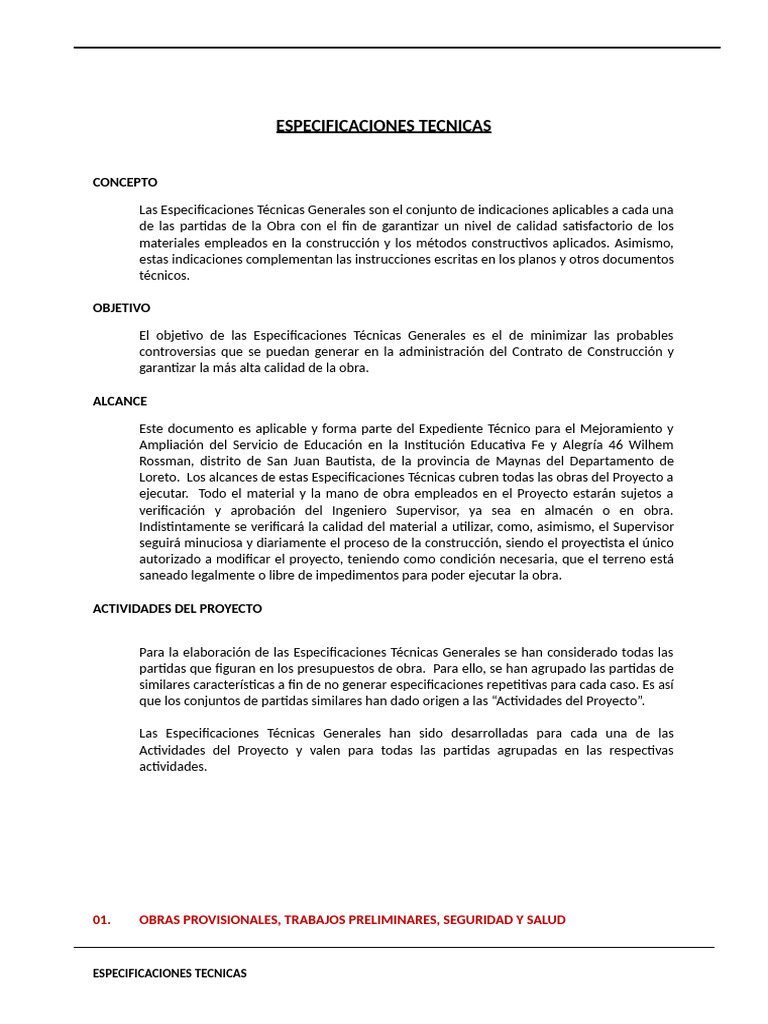 Ing - Civil - Especificaciones Tecnicas en General | PDF | Presupuesto | Residuos
