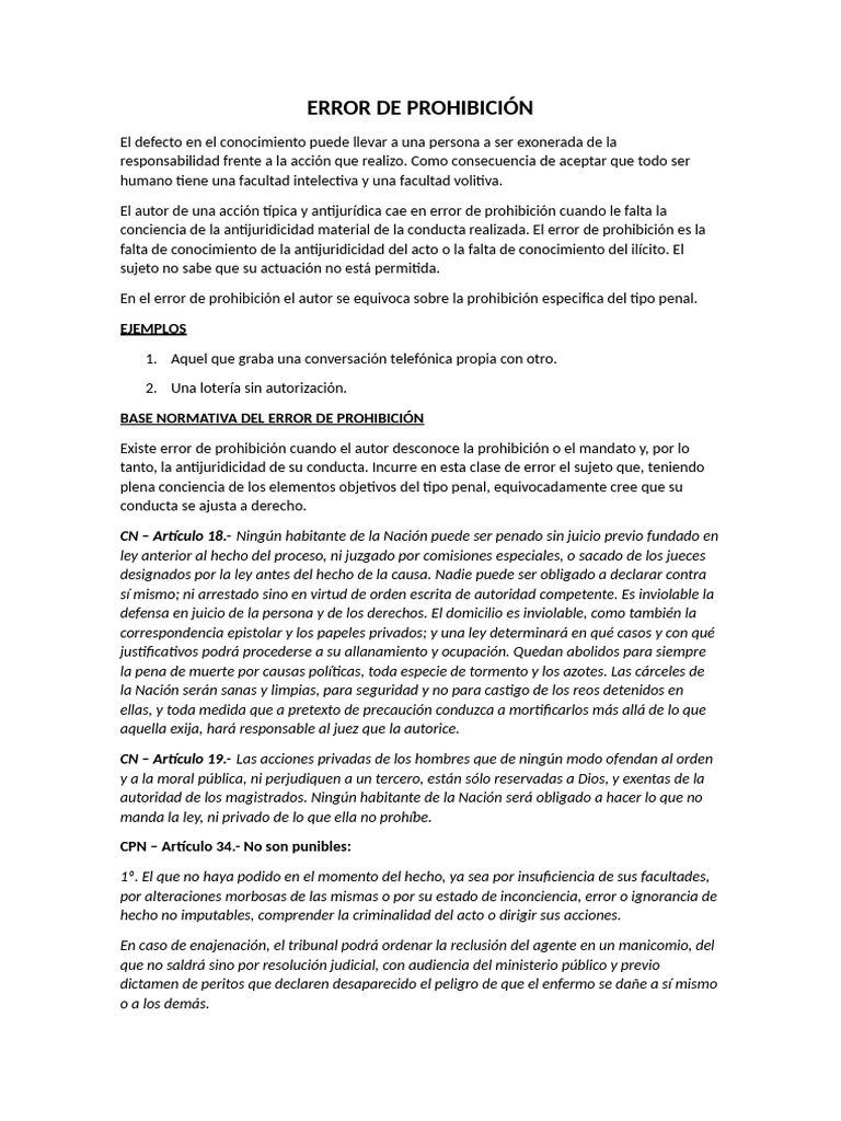 Error de Prohibición | PDF | Intención (Derecho Penal) | Derecho penal
