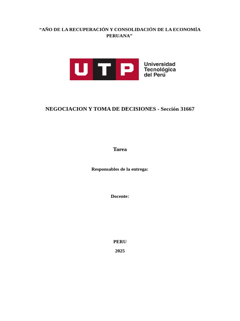 Negociación y Toma de Decisiones Tarea UTP 2025 | PDF