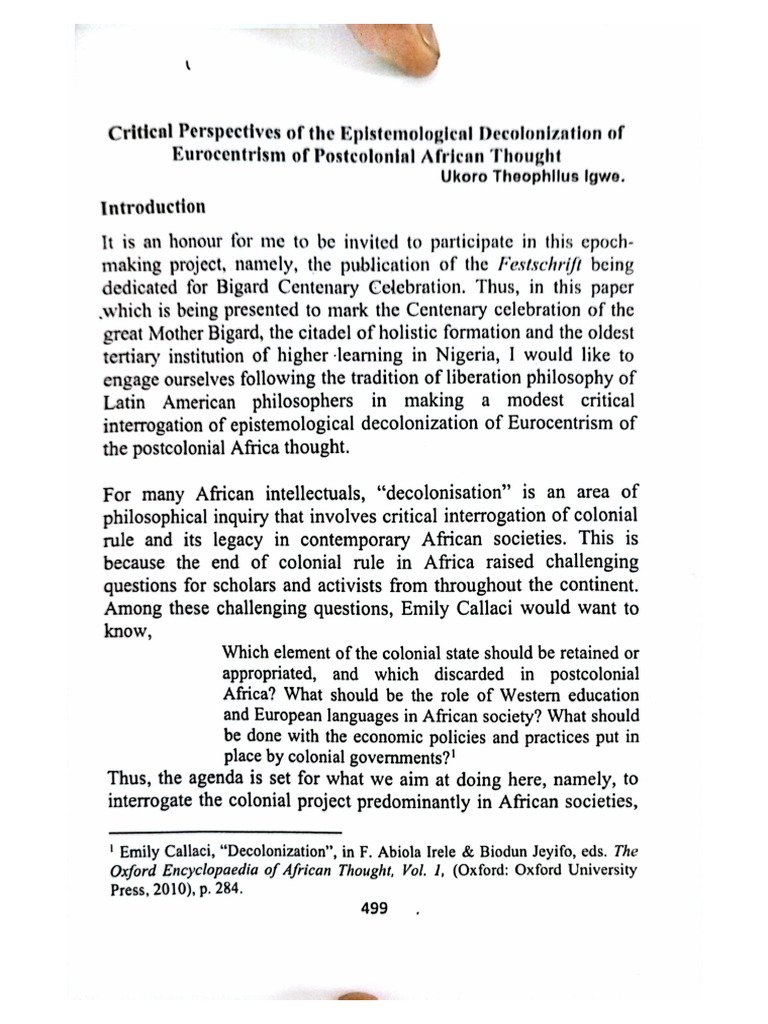 Critical Perspective f the Epistemological Decolonization of ...