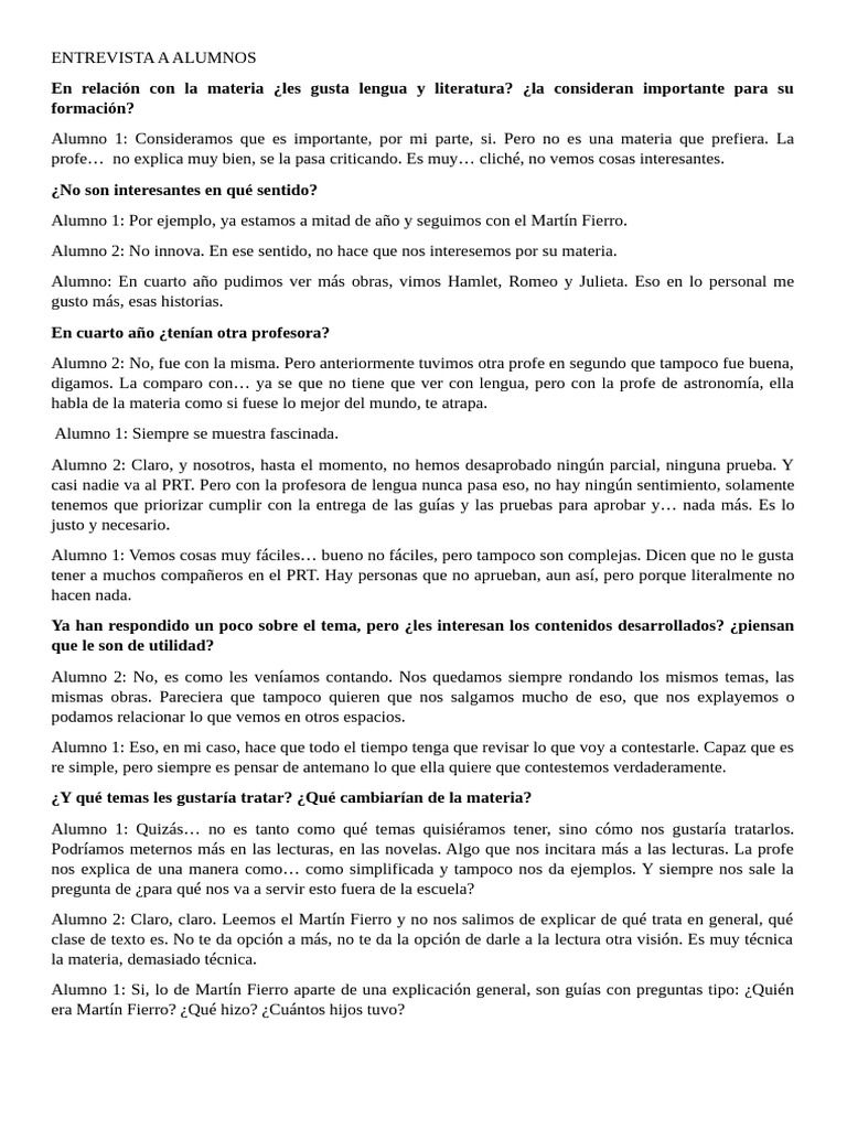 Entrevista A Alumnos | PDF | Importar