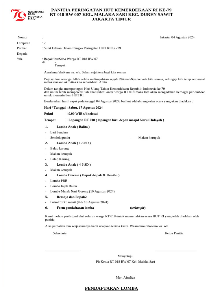 Contoh Surat 17 Agustusan | PDF