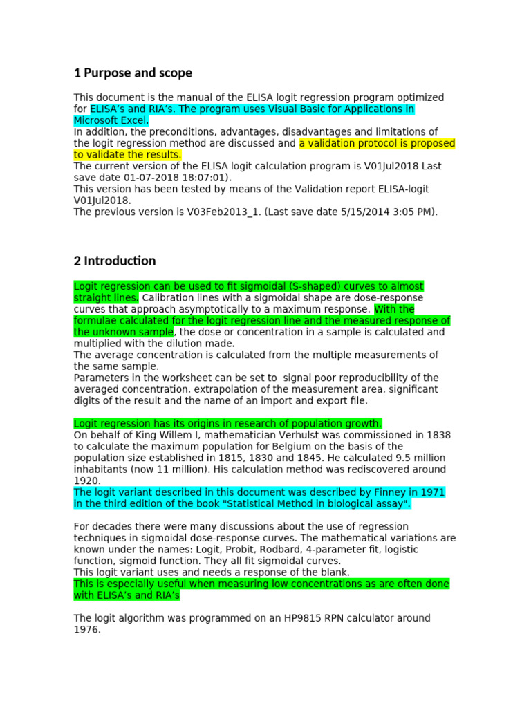 ELISA Logit Regression in Excel Manual | PDF | Regression Analysis ...