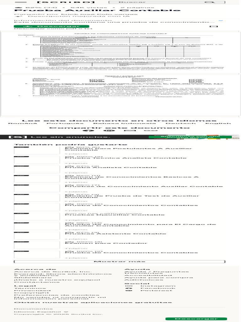 Prueba Auxiliar Contable: Ejercicios y Respuestas | PDF | Contabilidad | Dinero