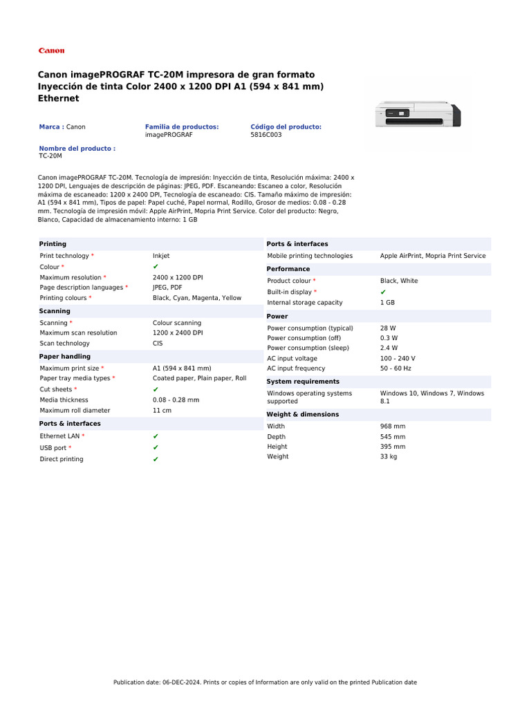 Canon imagePROGRAF TC-20M | PDF | Computing